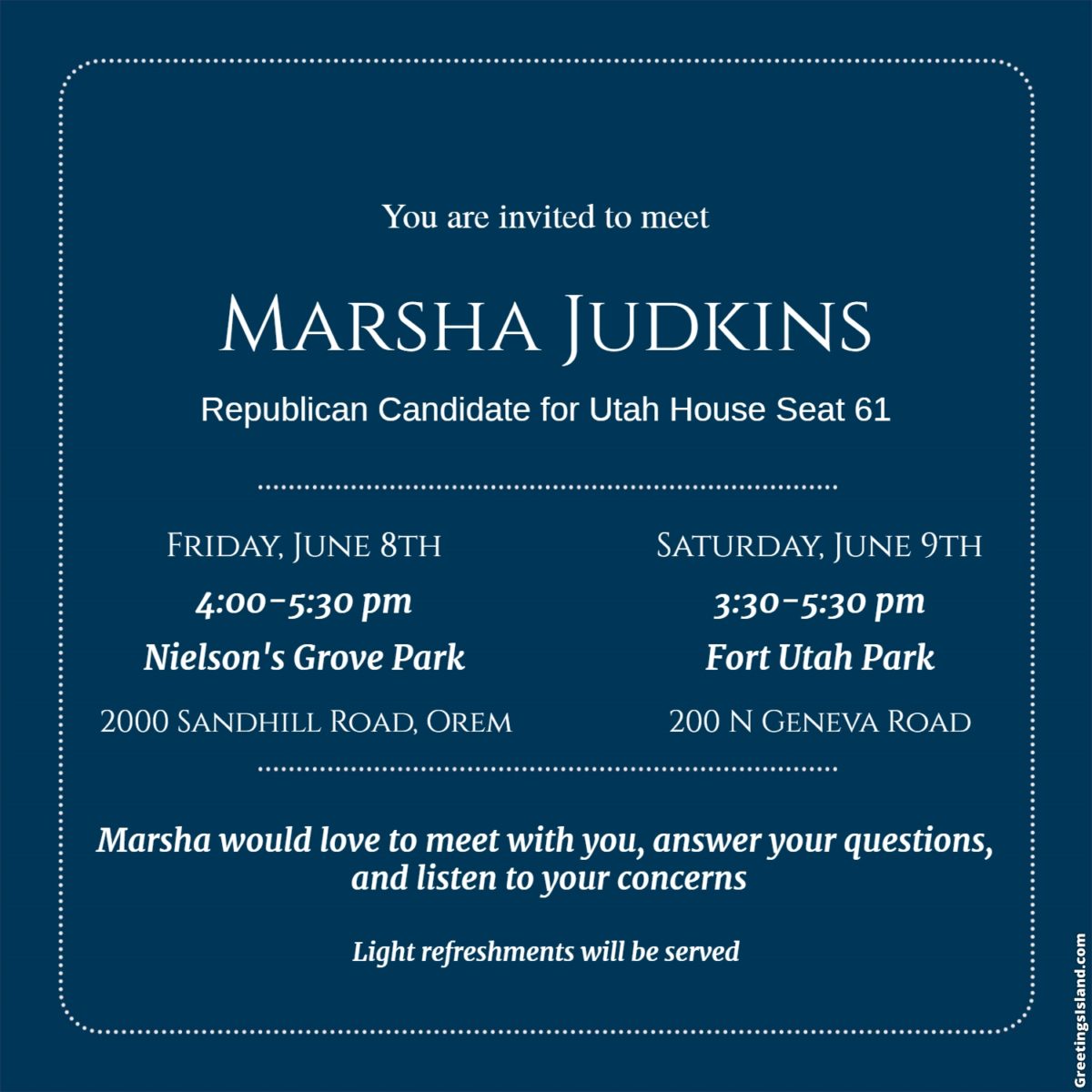 I would love to meet and talk with you! | Marsha Judkins for Provo